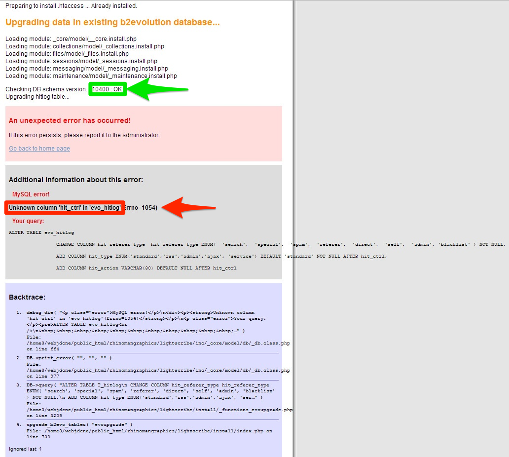 Unexpected SQL Error during upgrade Unexpected SQL Error during upgrade