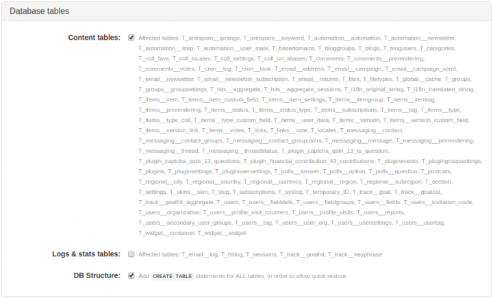 Backup Database Tables