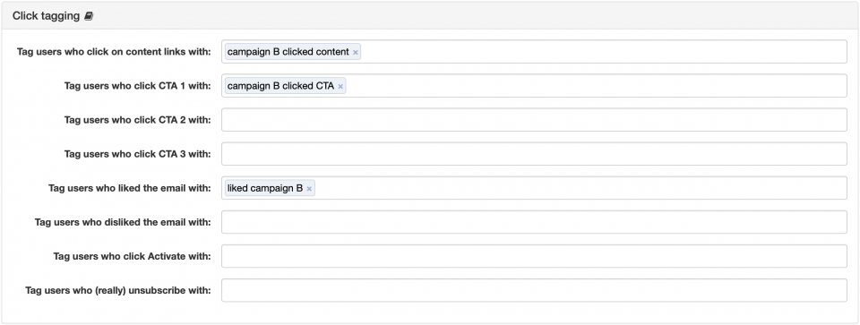 Campaign Info: Click Tagging Panel