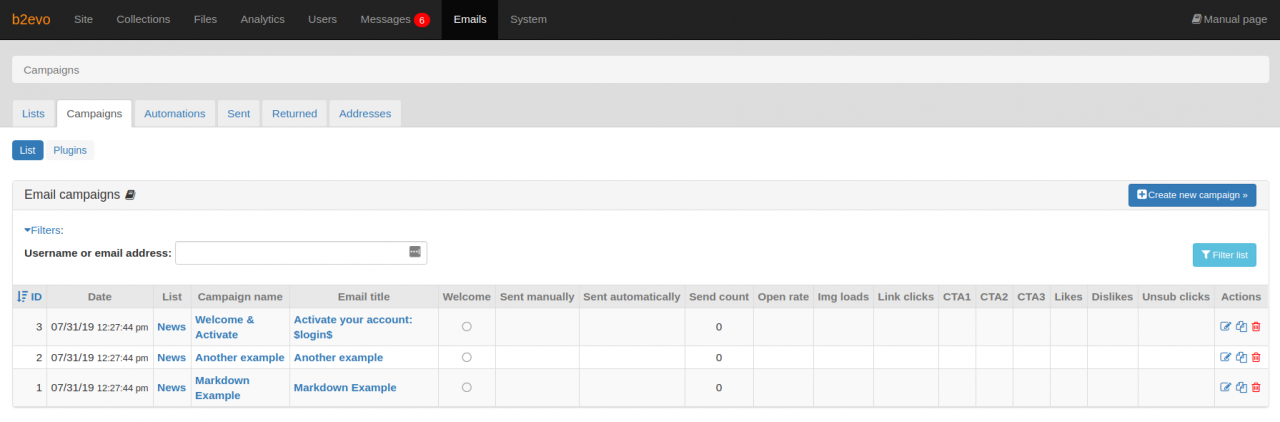 Campaigns - b2evolution CMS User Manual