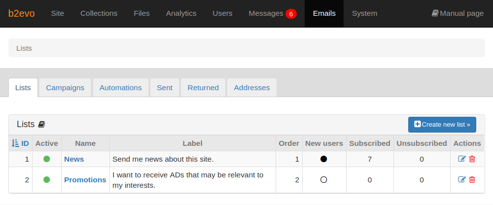 Emails - b2evolution CMS User Manual