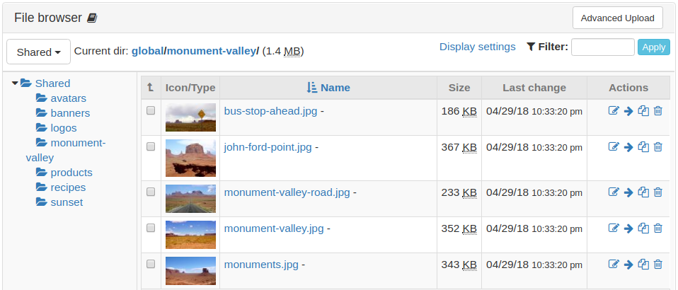 File manager display settings