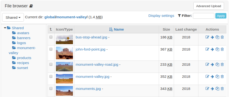 File manager display settings