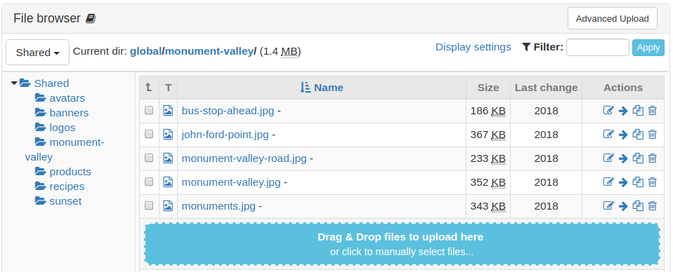 File manager display settings