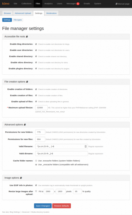 Settings - b2evolution CMS User Manual