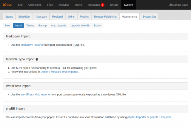 Import - b2evolution CMS User Manual