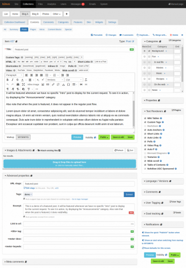 Post Edit Screen - b2evolution CMS User Manual