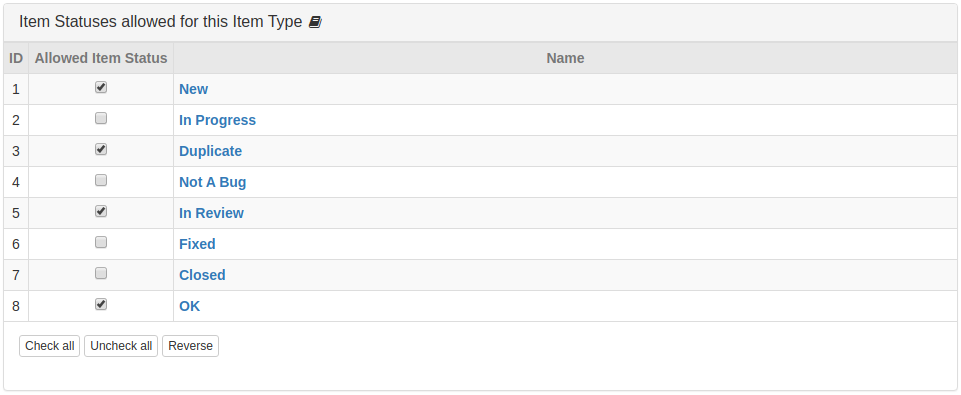 Item Type: Allowed Item Statuses