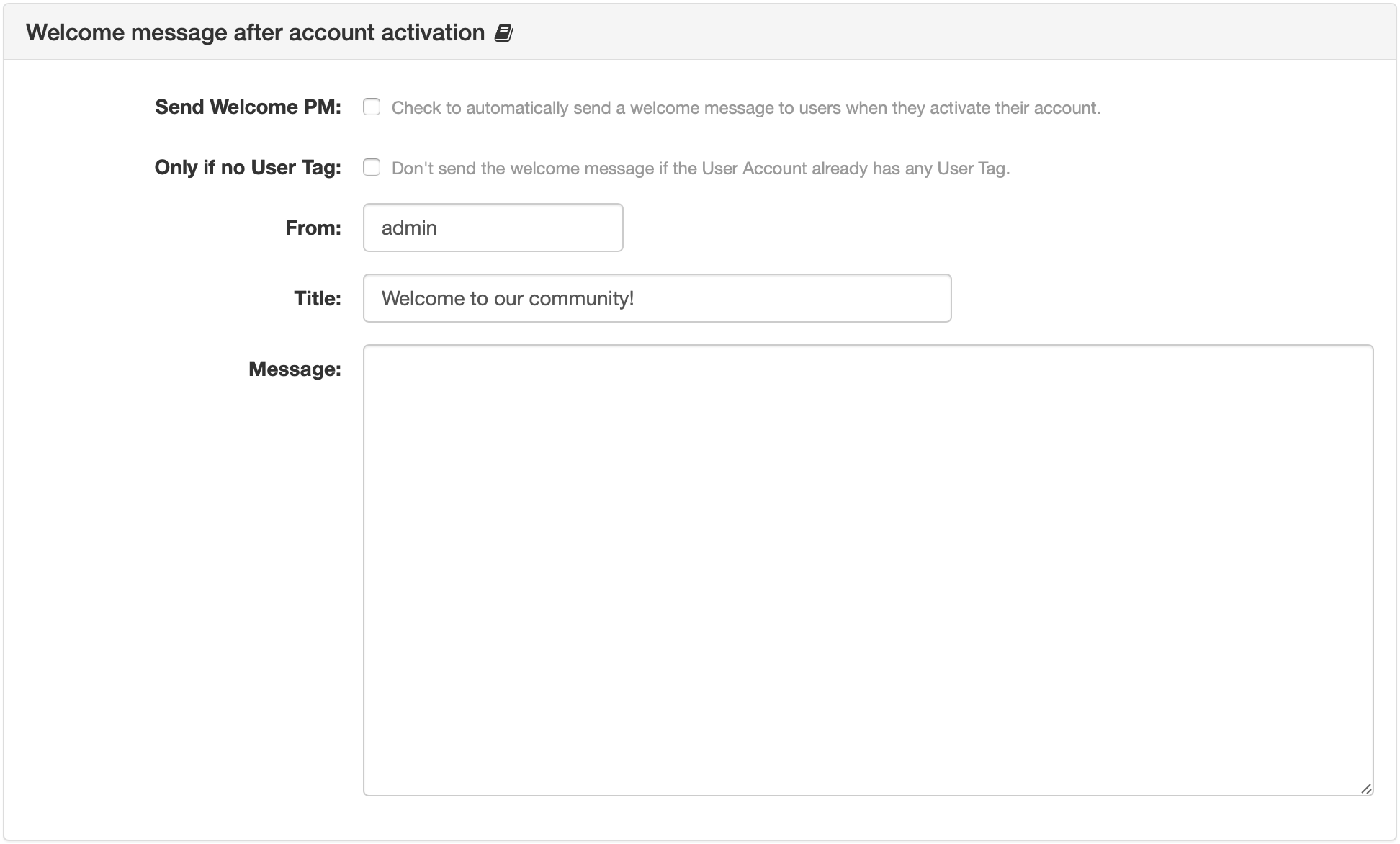 Welcome message after account activation Welcome message after account activation