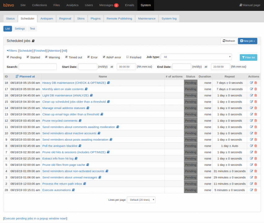 Scheduler - b2evolution CMS User Manual