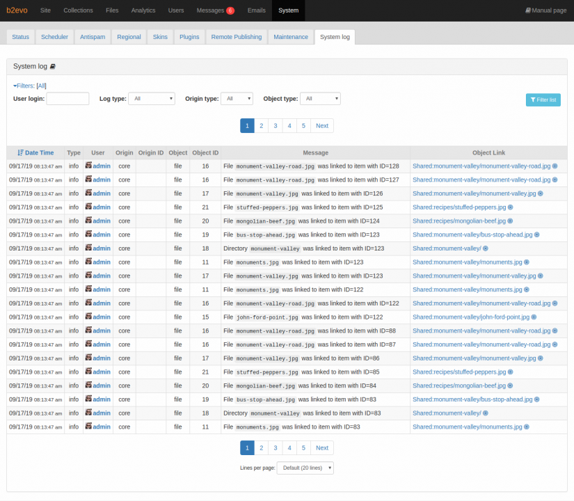 System Log - b2evolution CMS User Manual