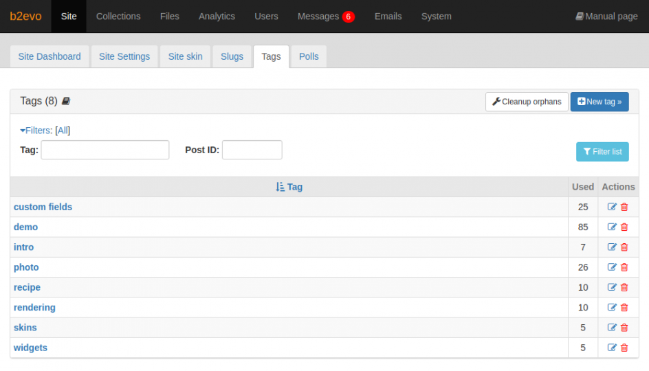 Tags Tab - b2evolution CMS User Manual